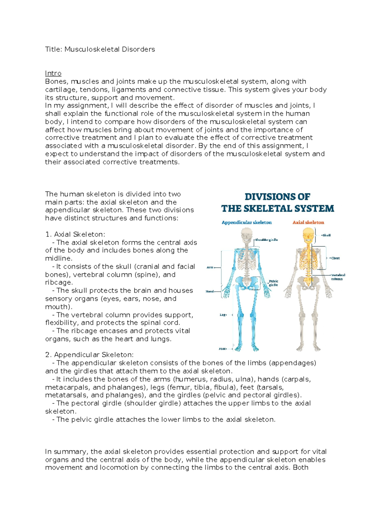 Unit 8 Assignment A: Understanding Musculoskeletal Disorders and ...