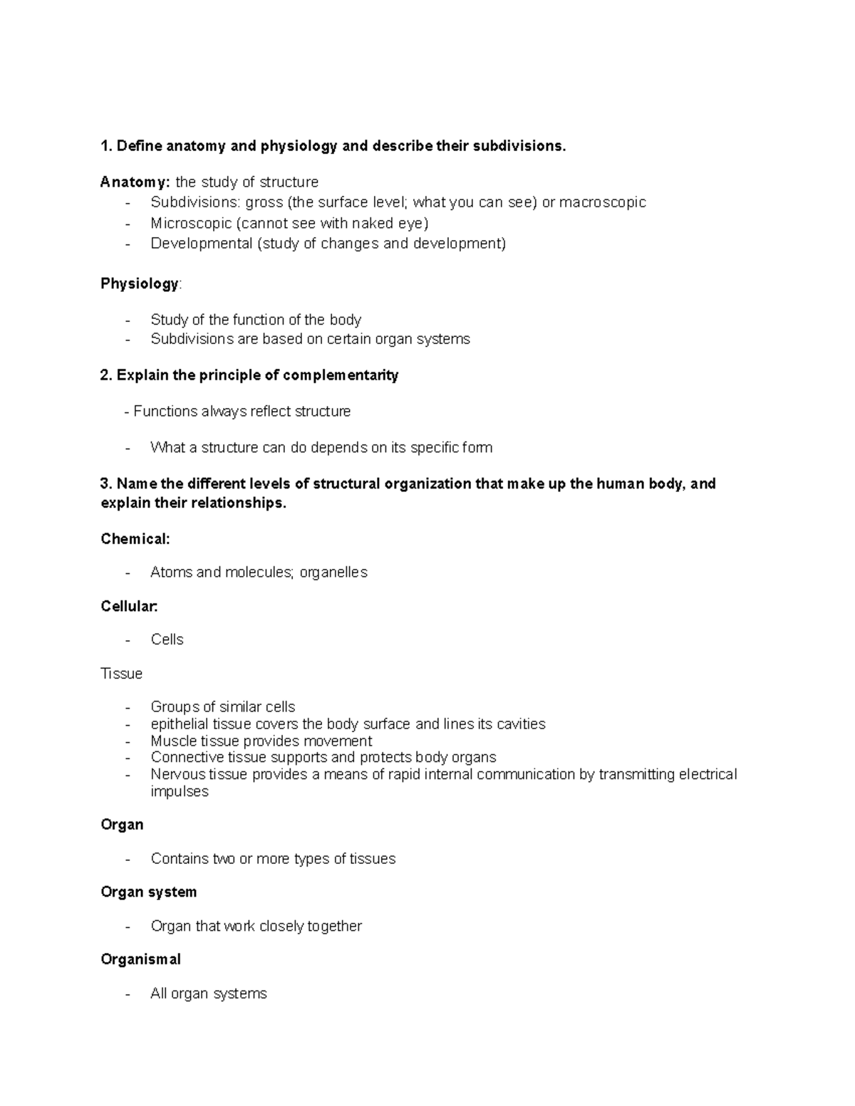 ANP 101: Anatomy & Physiology Overview - Key Concepts & Systems - Studocu