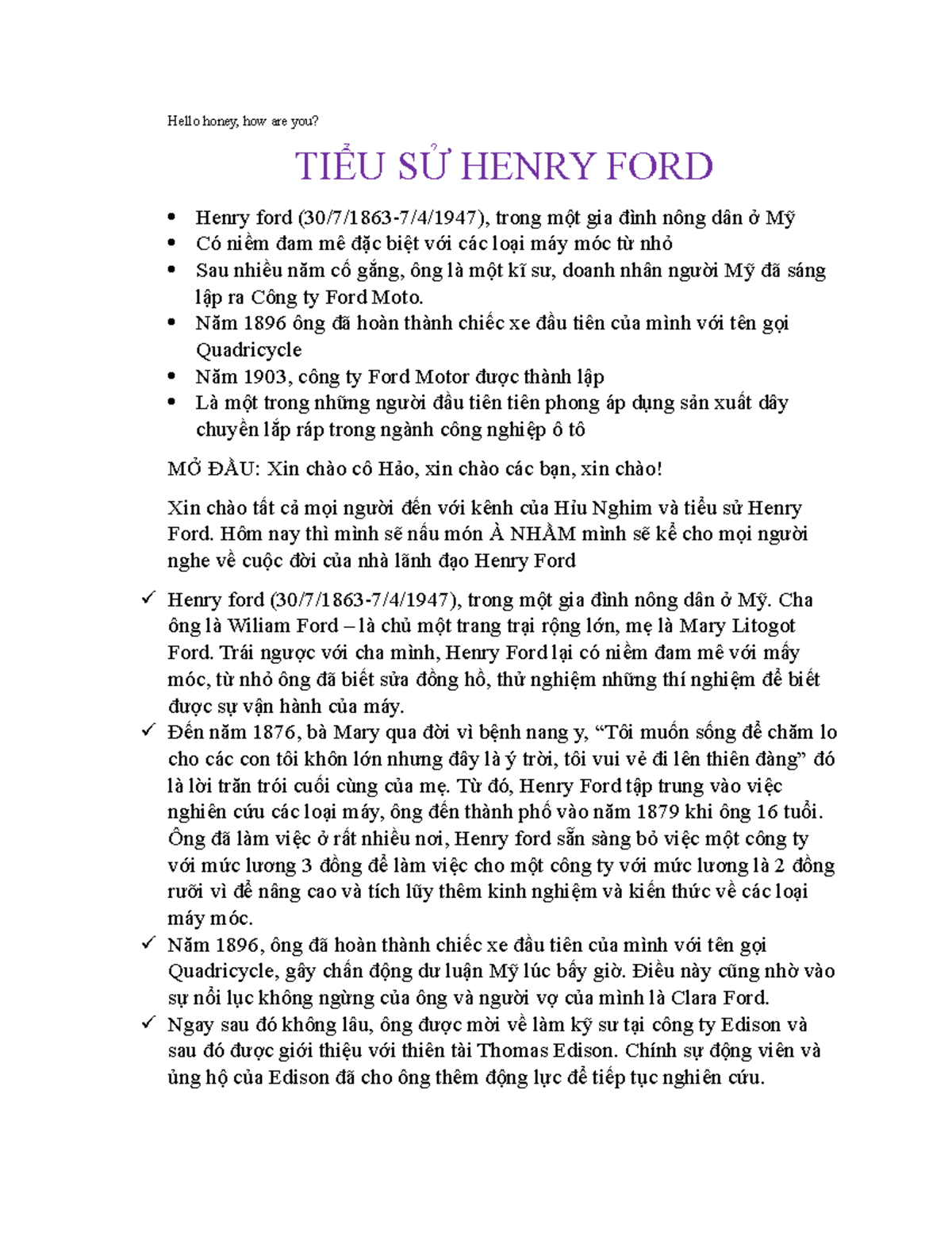 Tieu su henry ford - Tchihgv - Hello honey, how are you? TIỂU SỬ HENRY ...