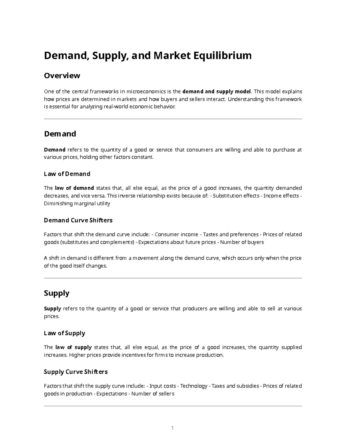 Demand, Supply, and Market Equilibrium Overview in Microeconomics - Studocu