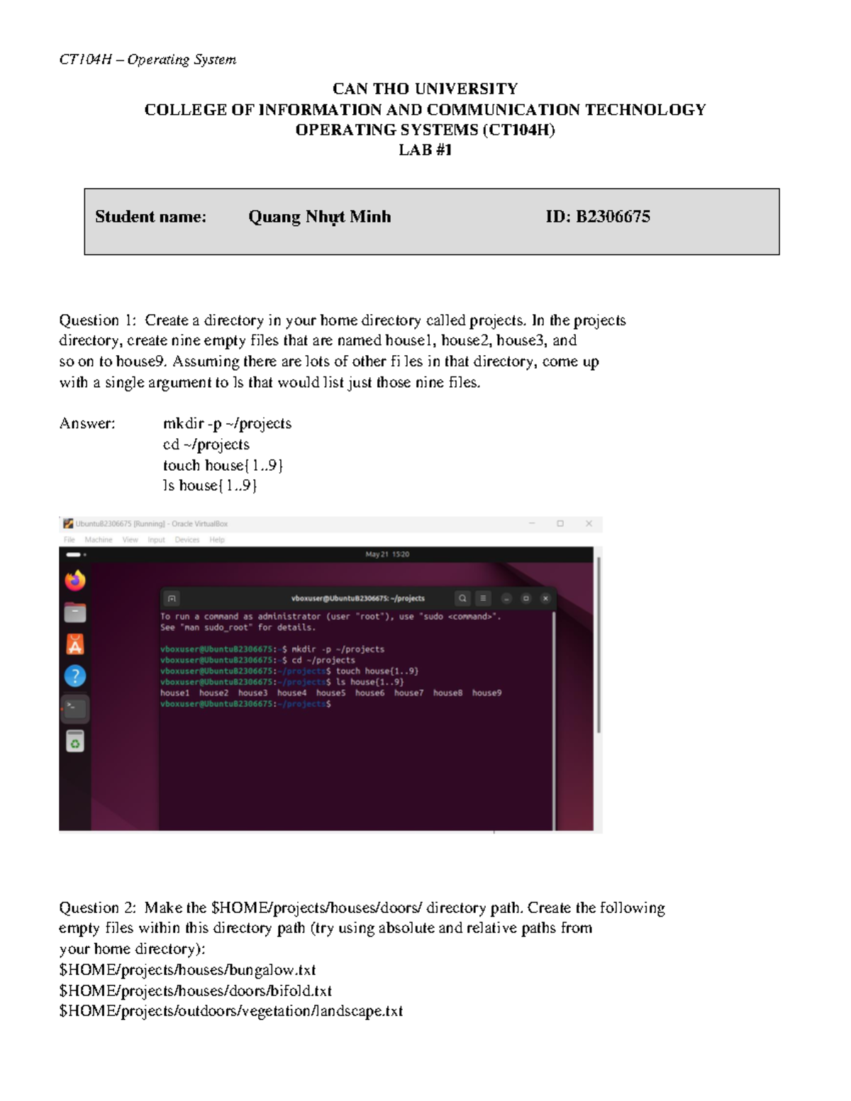 CT104H Operating Systems Lab: Directory and File Management Tasks - Studocu