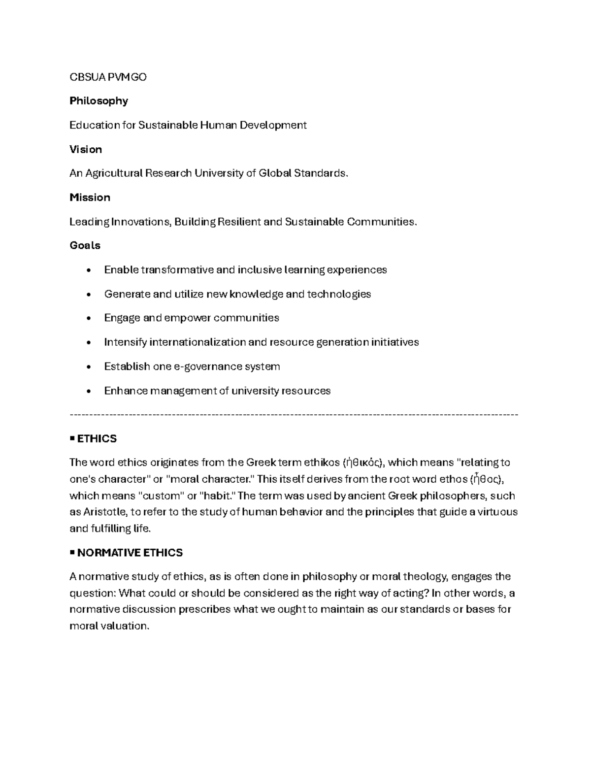 CBSUA PVMGO Ethics Review: Key Concepts and Philosophers - Studocu