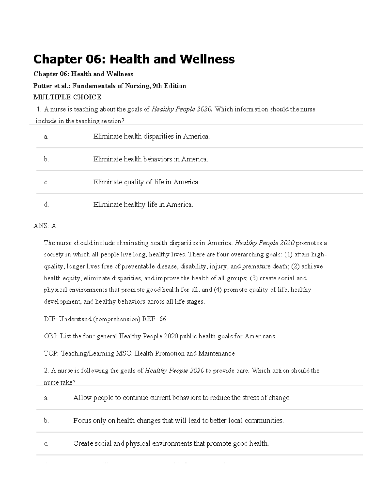 Chapter 06: Health and Wellness - Key Concepts and Nursing Applications ...