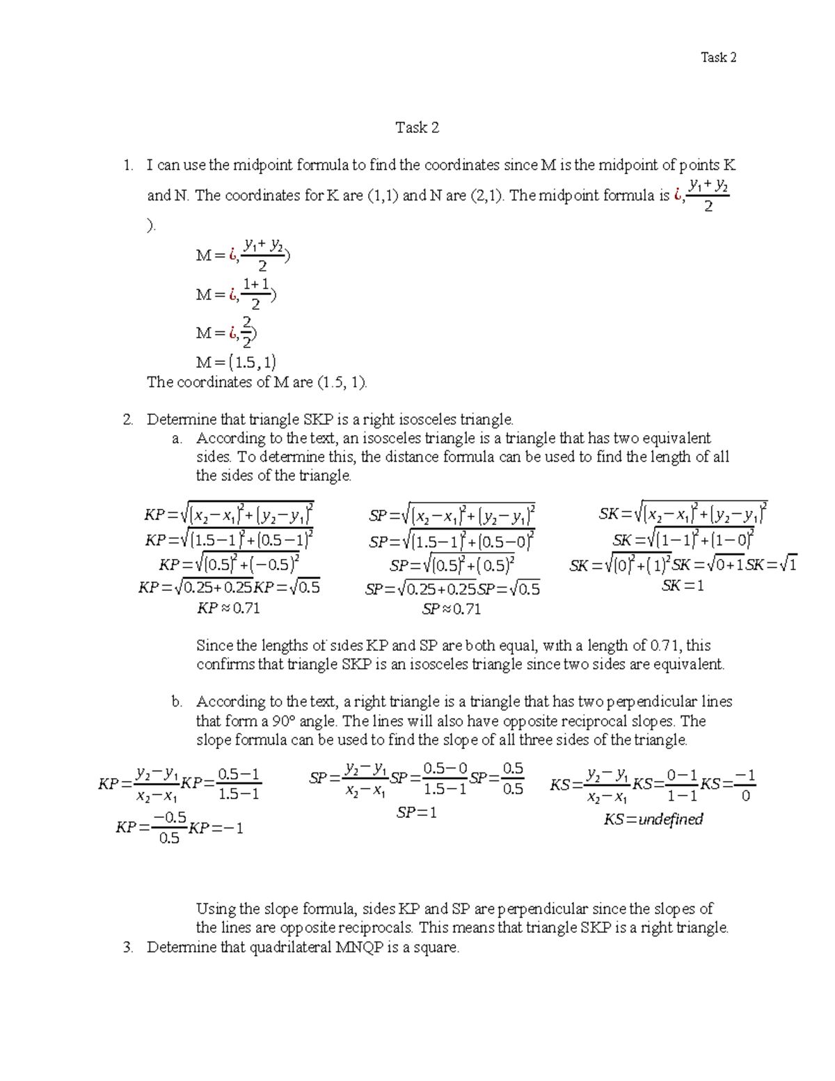 Task 2 - Geometry: Midpoint, Triangle, and Quadrilateral Analysis - Studocu