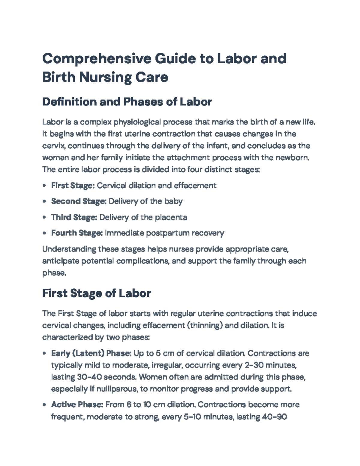 Comprehensive Overview of Labor & Birth Nursing Care (NUR 450) - Studocu
