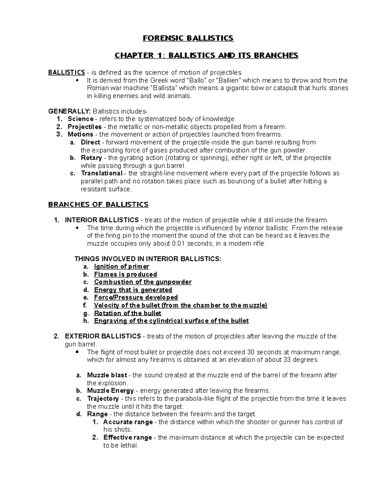 Forensic Ballistics: Final Exam Study Notes (Course Code: FB101) - Studocu