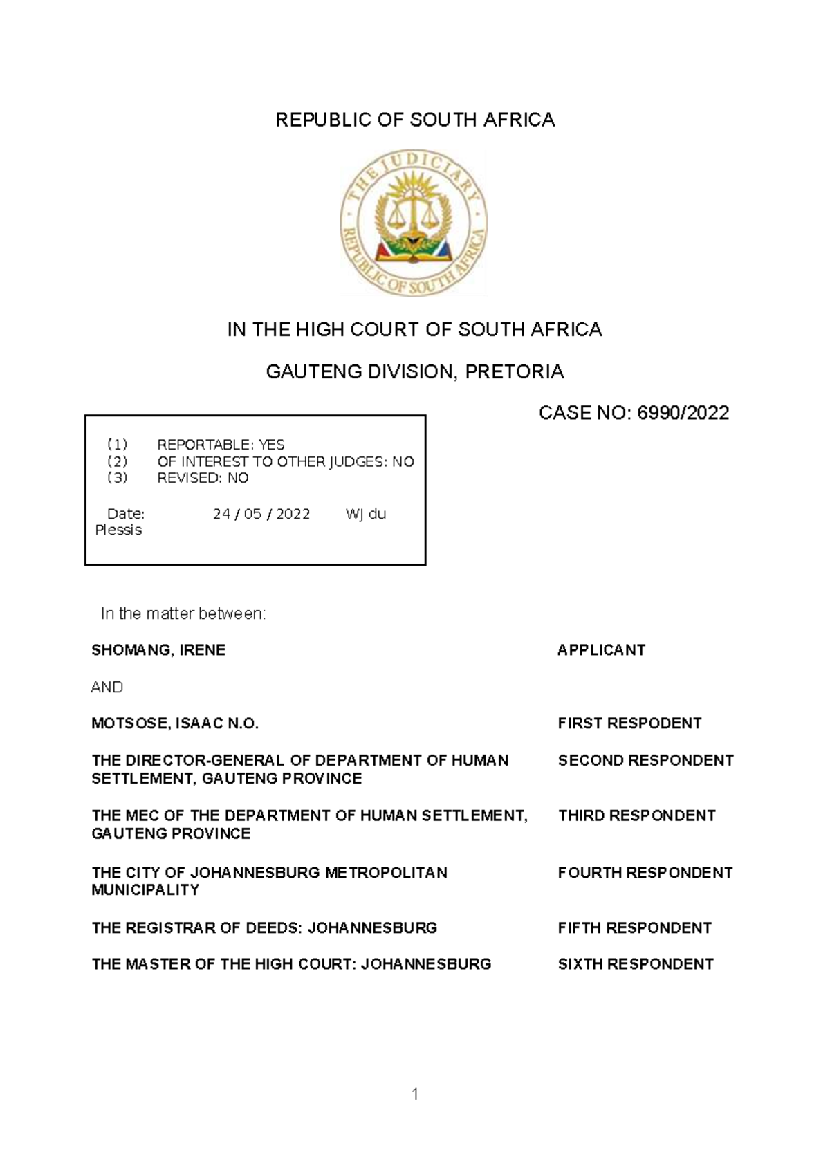 Shomang v Motsose NO: Family House Rights and Title Deed Dispute ...
