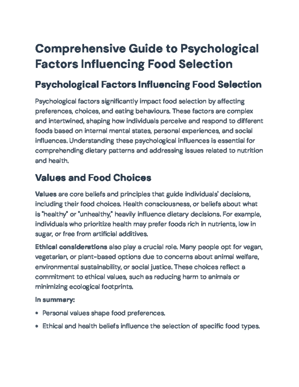 Comprehensive Guide to PSY 101: Psychological Factors in Food Choices ...