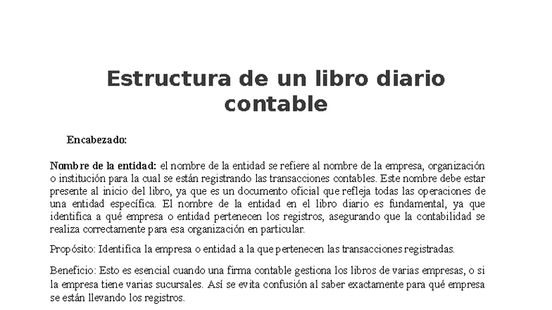 Estructura del Libro Diario Contable: Guía Completa - Studocu