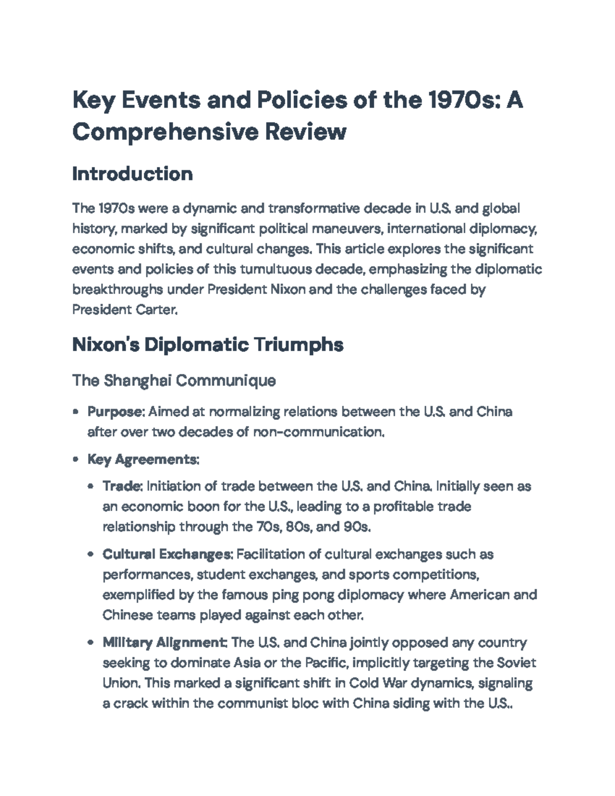 Key Events and Policies of the 1970s: Insights on Nixon and Carter ...