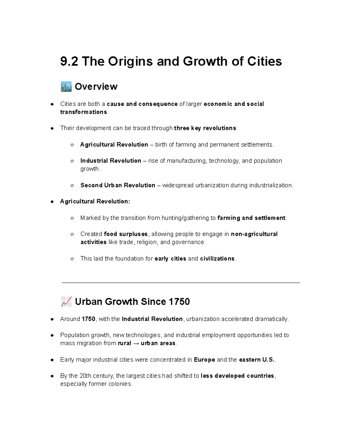 9.2 Origins and Growth of Cities: Key Historical Overview - Studocu