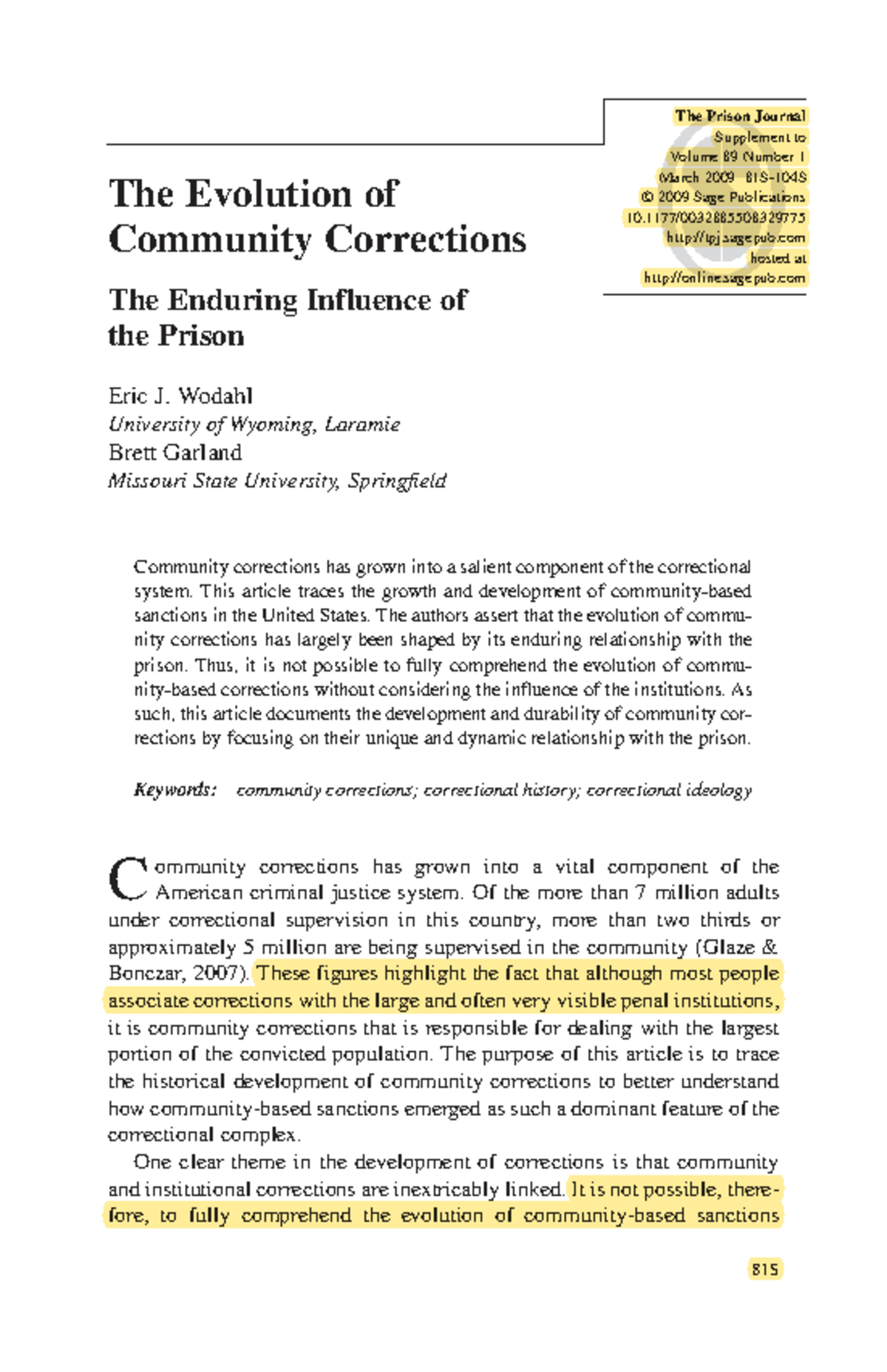 The Evolution of Community Corrections: Insights from The Prison ...