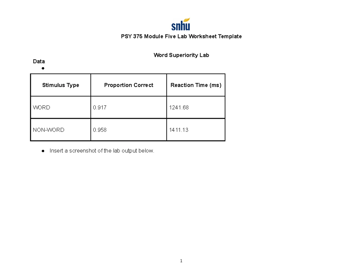 PSY 375 Module Three Lab Worksheet Template - PSY 375 Module Three Lab ...
