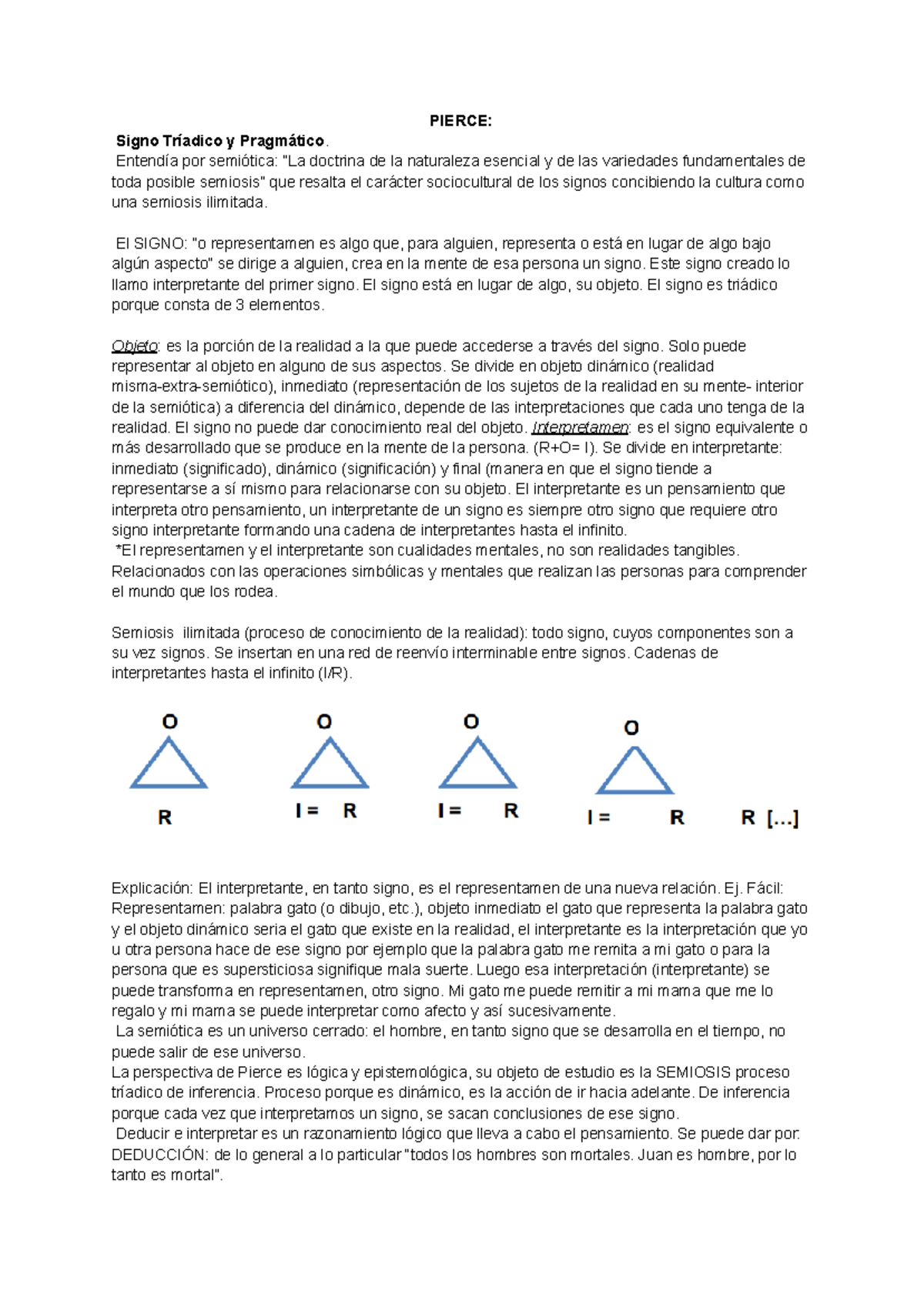 Peirce: Signo Tríadico y Pragmático - Notas del Parcial 1 - Studocu