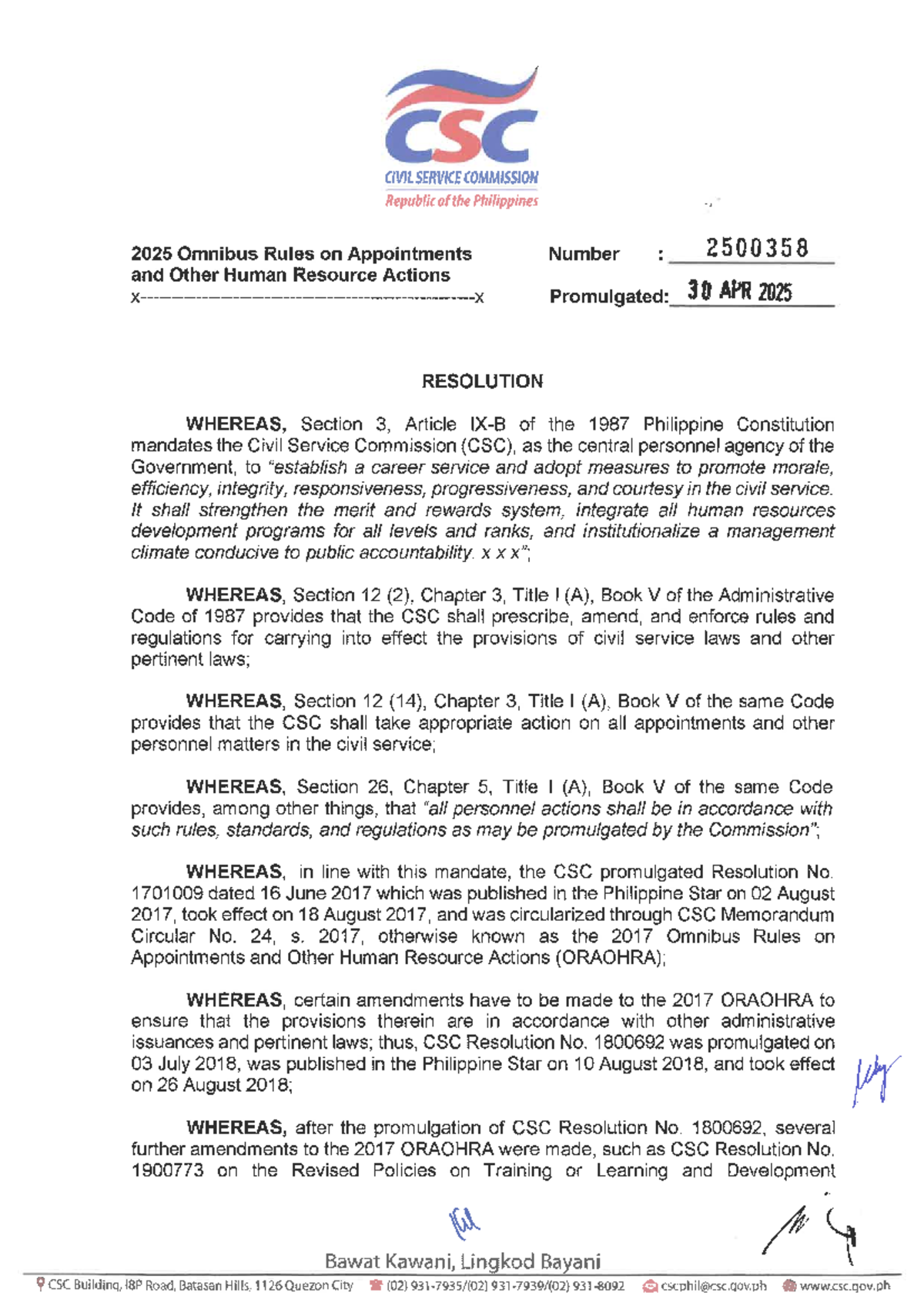 CSC 2025 Omnibus Rules on Appointments & HR Actions (Resolution No ...