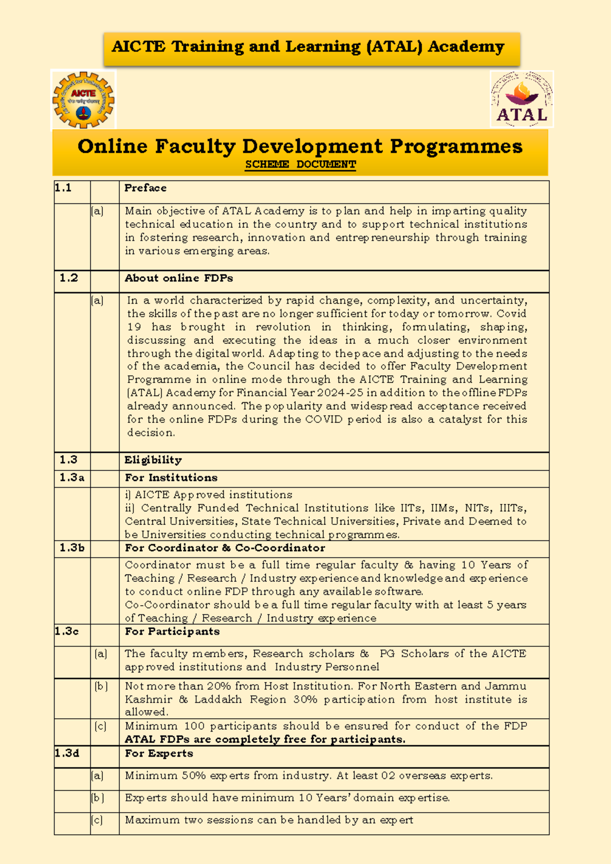 ATAL Online FDP Scheme Document 2024-25 - 1 Preface (a) Main objective ...