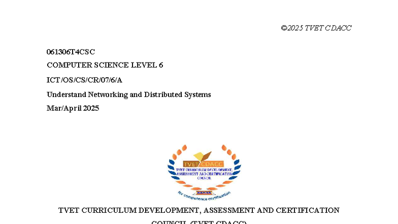 TVET CDACC 061306T4CSC Computer Science Level 6 Networking Practical ...