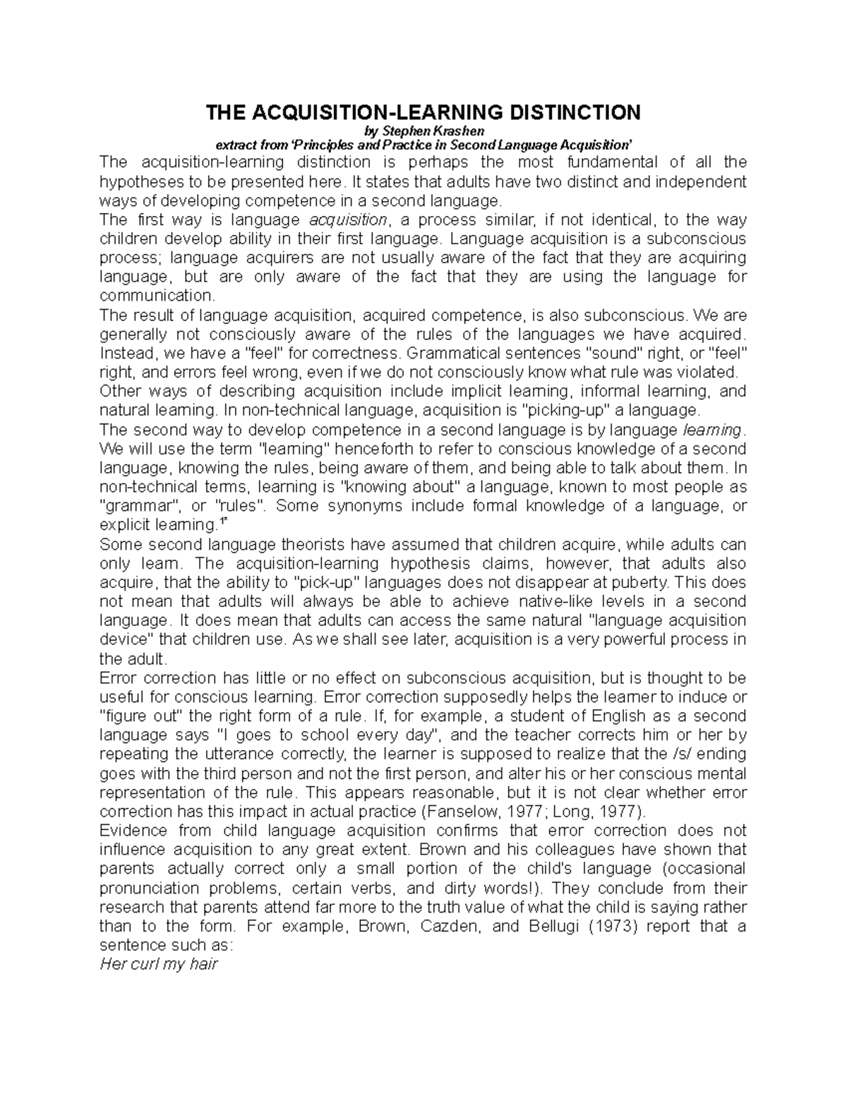 Acquisition vs Learning in Second Language Development (LNG 101) - Studocu