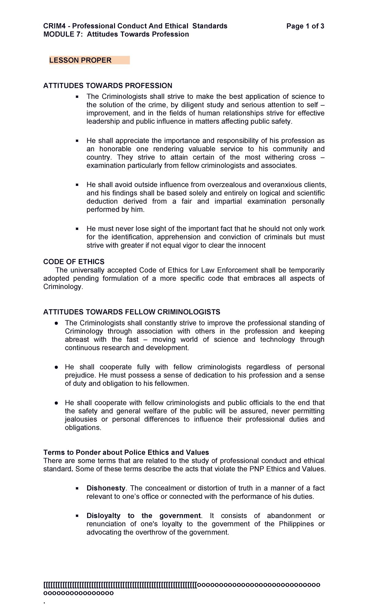 CRIM4 Professional Conduct & Ethical Standards: Module 7 Overview - Studocu