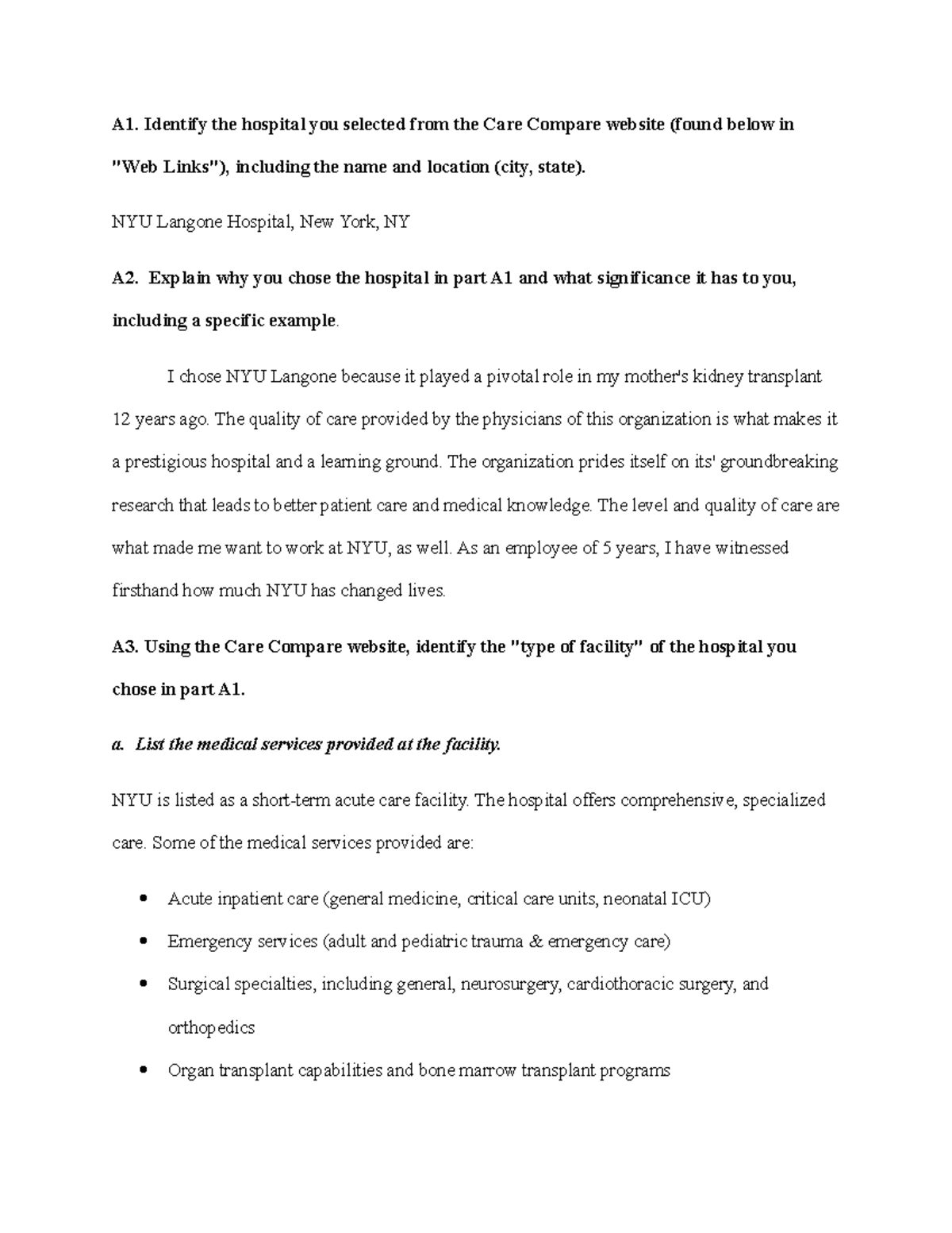 D223 - Task 1: Analyzing NYU Langone Hospital's Impact and Care Models ...