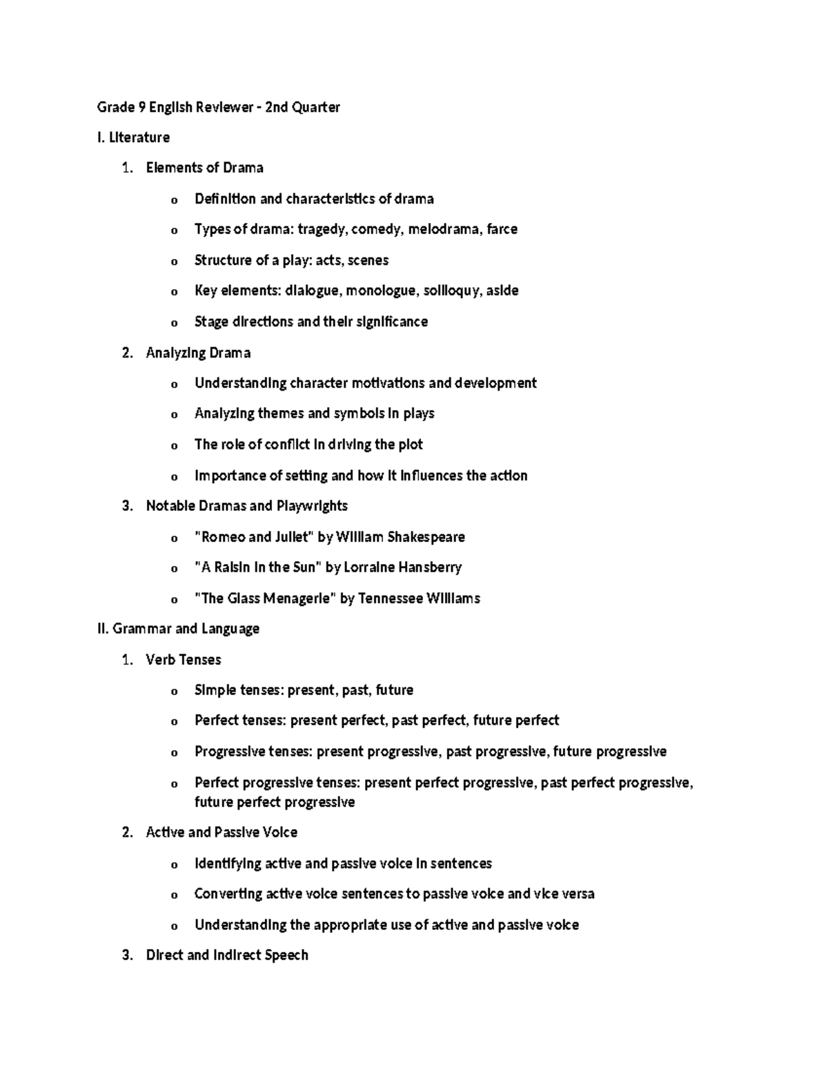 Grade 9 English Reviewer: 2nd Quarter Study Guide - Studocu