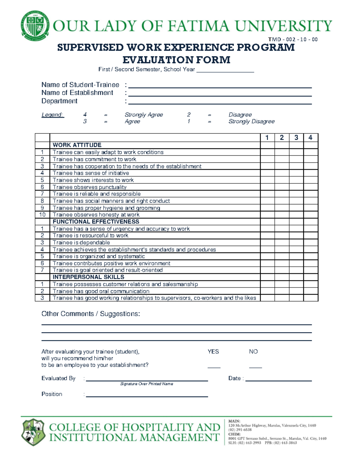 HMD 002 10 00 T SWEP Evaluation Form for Work Experience - Studocu