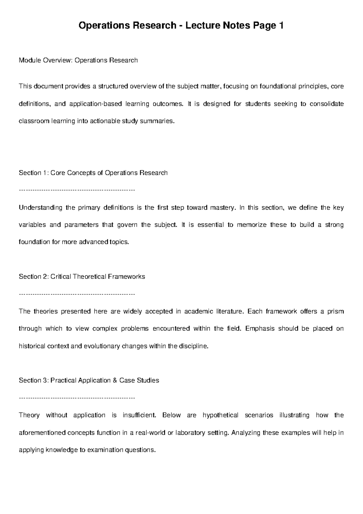 Operations Research Lecture Notes: Core Concepts & Applications - Studocu