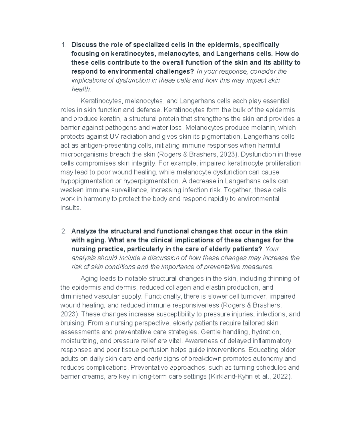 Integumentary System Assignment: Specialized Cells, Aging, and Infections - Studocu