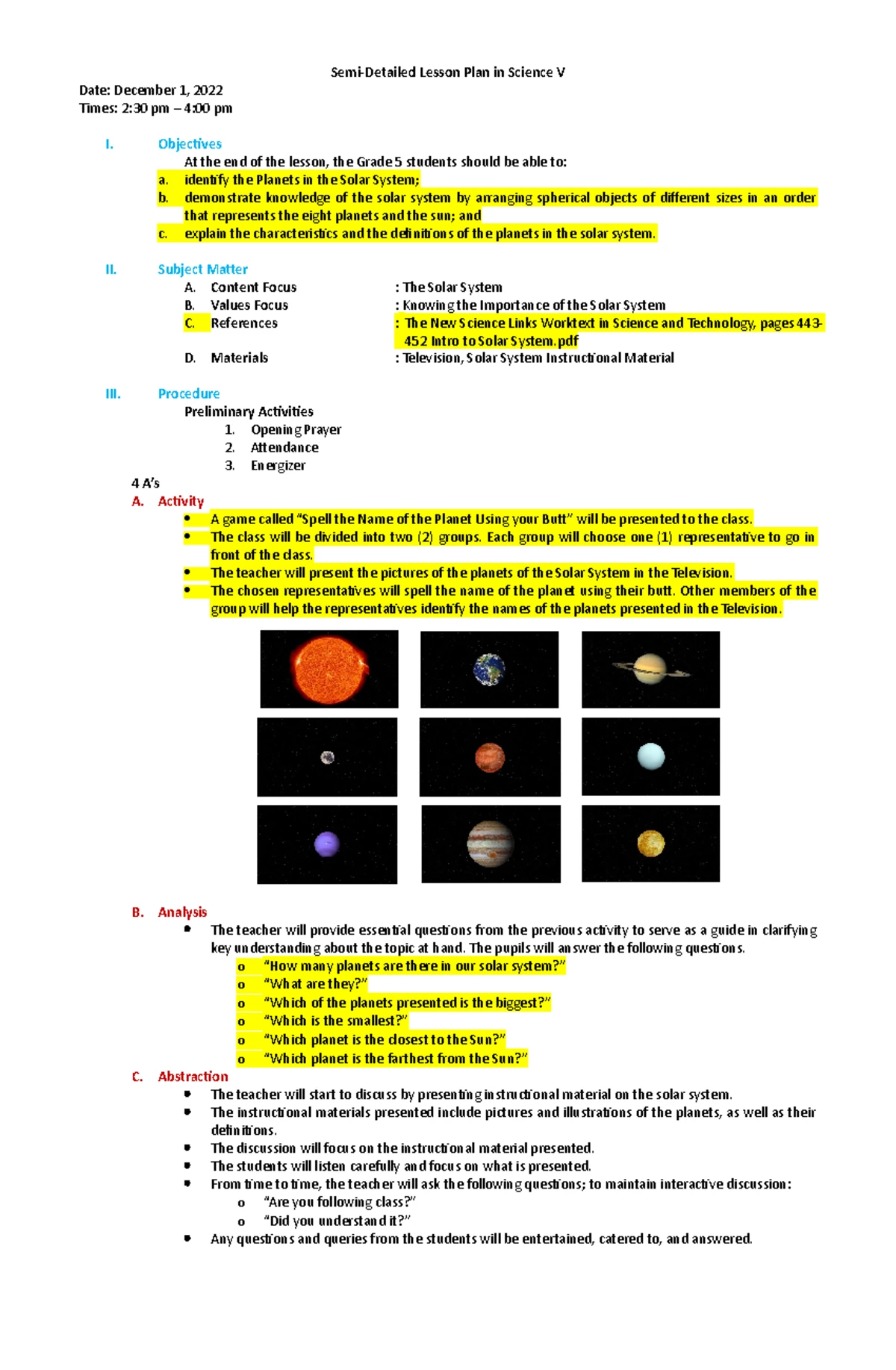 Semi-Detailed Lesson Plan: Assessment Learning 1 Overview - Studocu