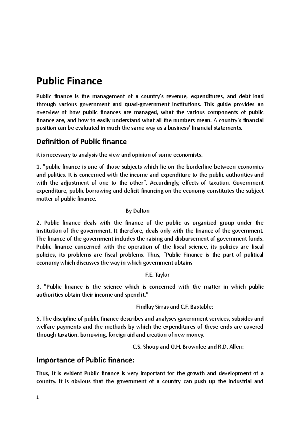 Public Finance Overview and Concepts (BA Economics VI Sem) - Studocu