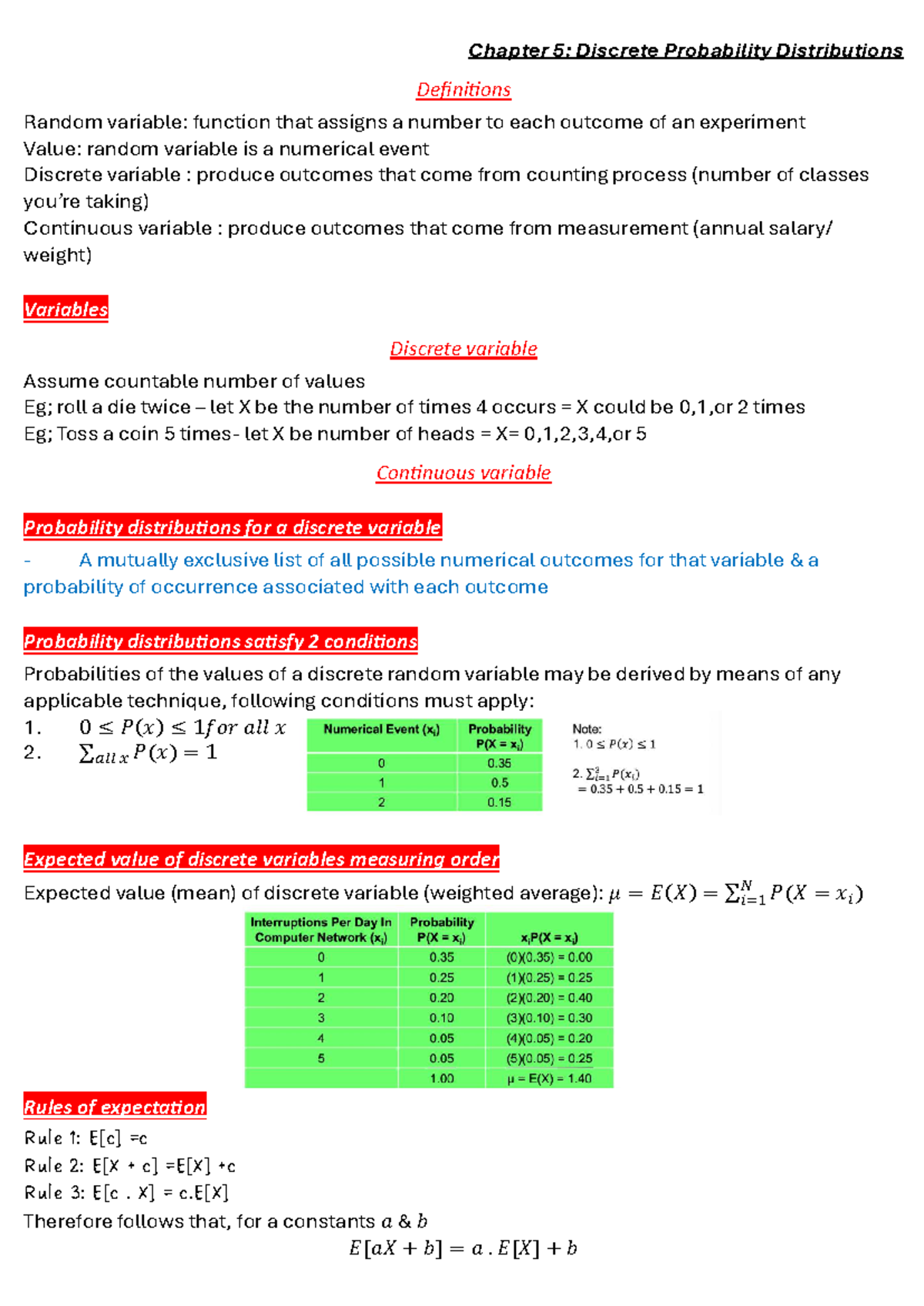 Chapter 5: Discrete Probability Distributions Notes - Studocu