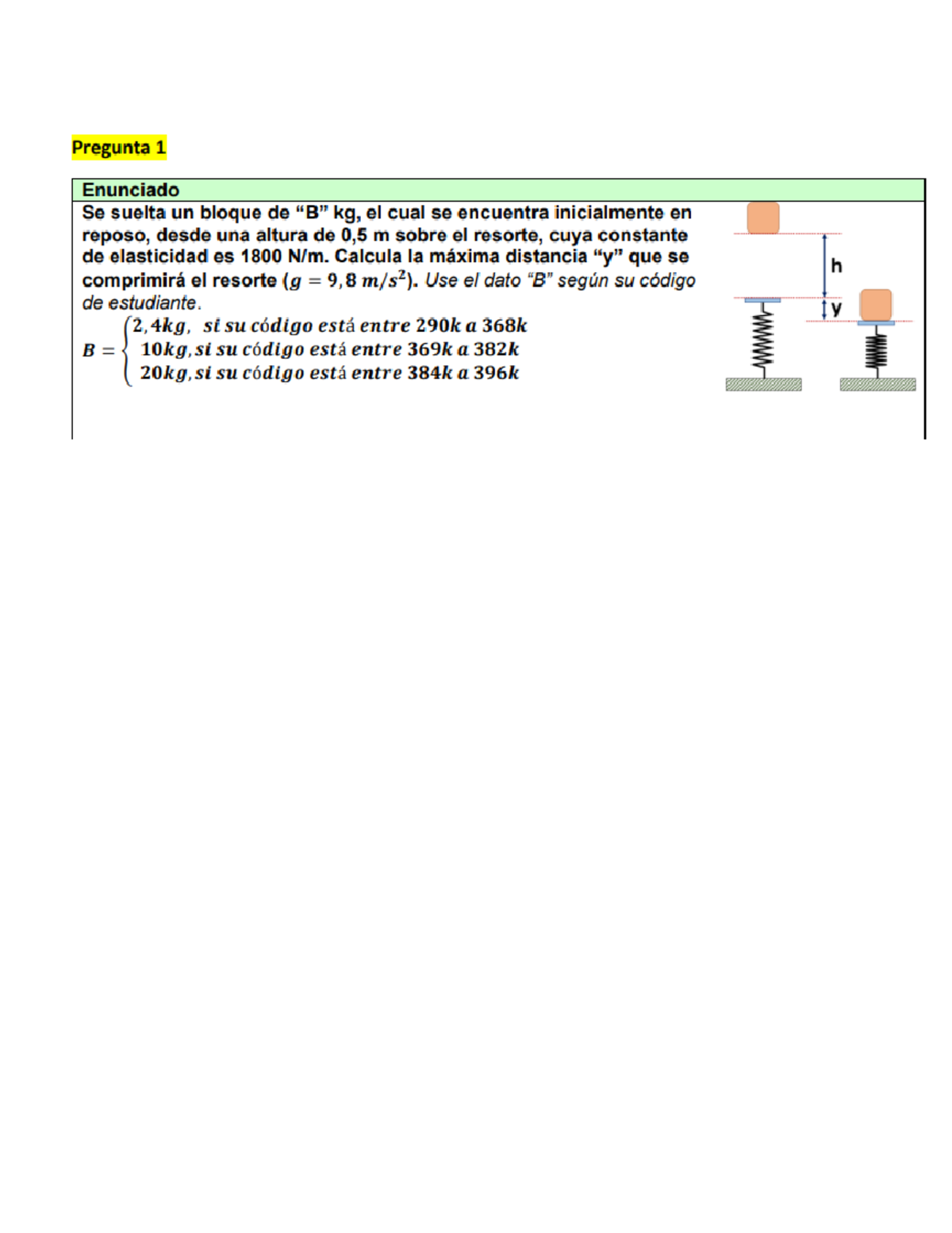 Final exam fisica 1 - Pregunta 1 Enunciado Se suelta un bloque de kg ...