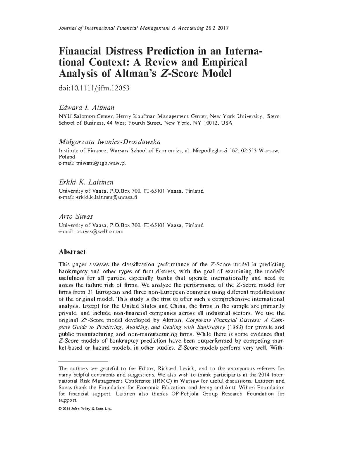 Financial Distress Prediction Models: An International Review (ISI Q1 ...