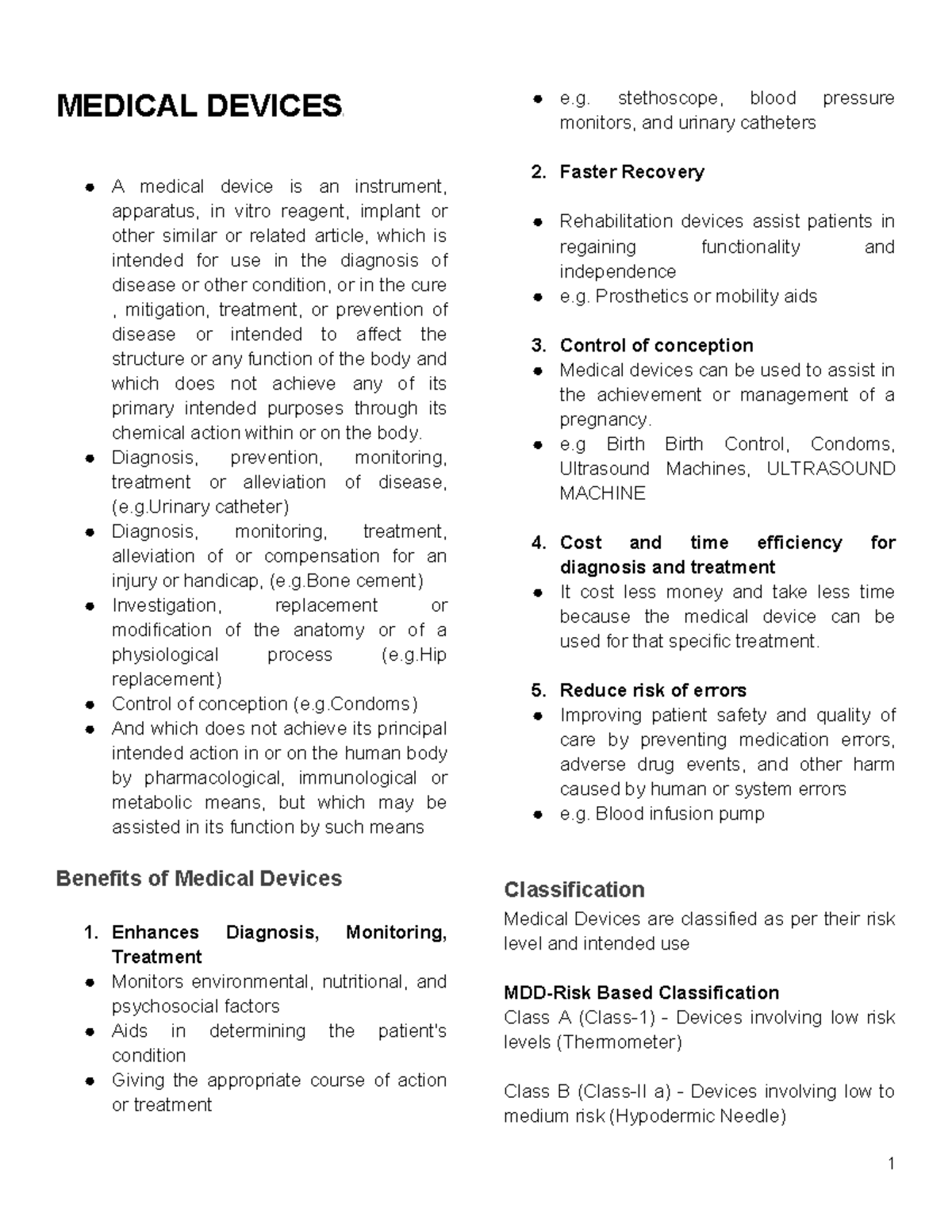 MEDICAL DEVICES: Overview, Benefits, and Classifications - Studocu