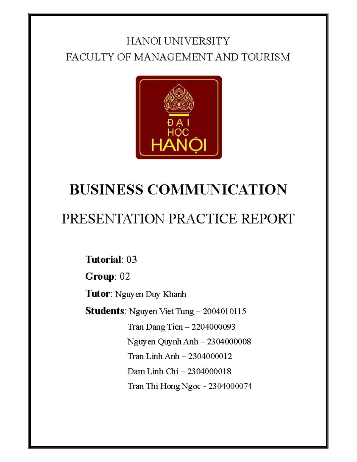 BCO 2004 Business Communication Presentation Practice Report - Studocu