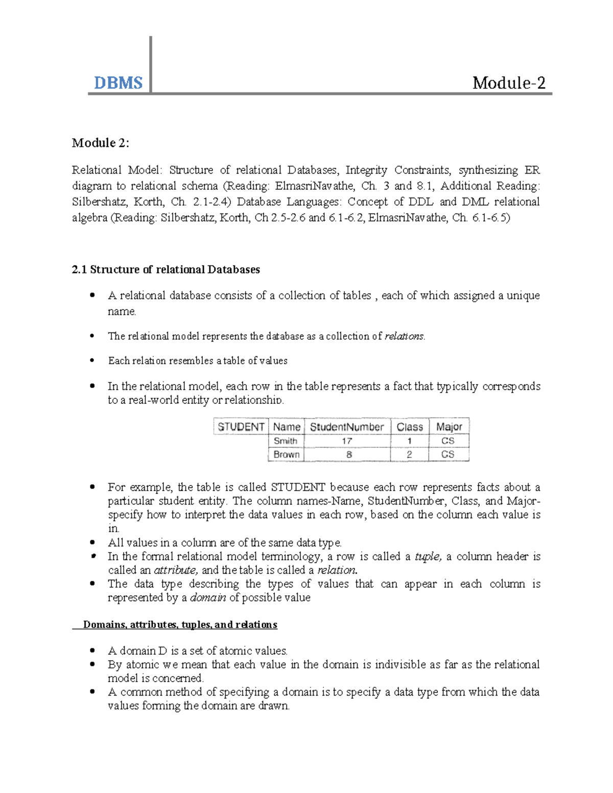 Module 2 - Lecture Notes on Relational Databases and DDL/DML - Studocu
