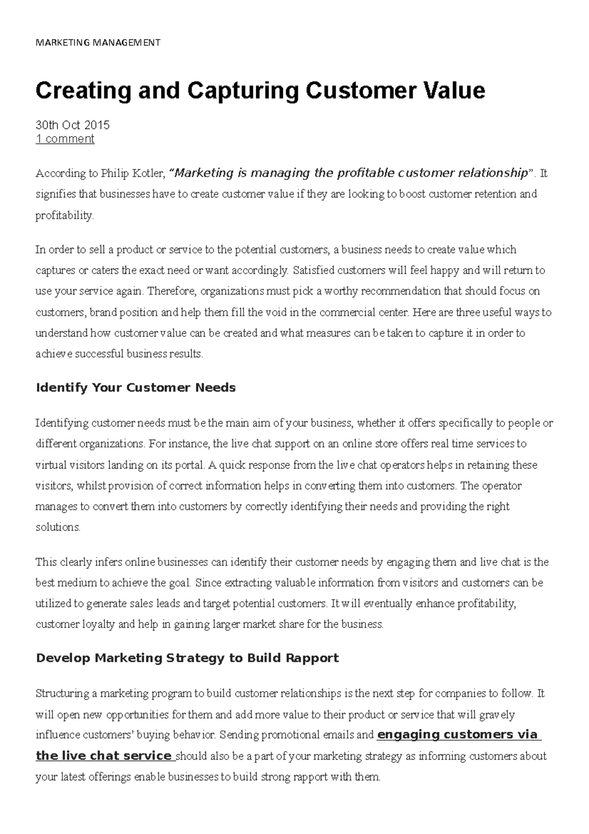 Creating and capturing customer value - MARKETING MANAGEMENT Creating ...