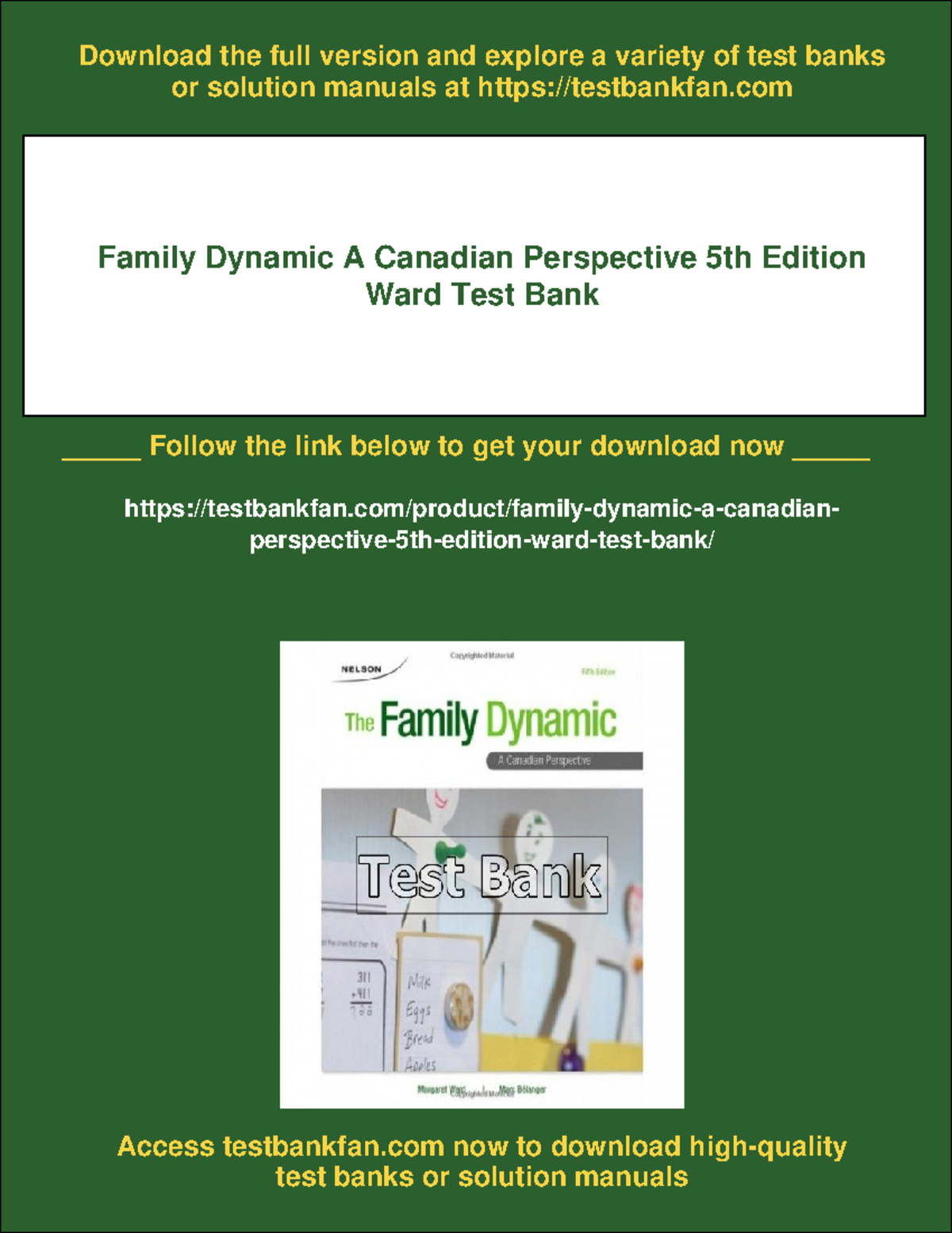 Family Dynamics: Test Bank for Canadian Perspective 5th Ed. Ward - Studocu