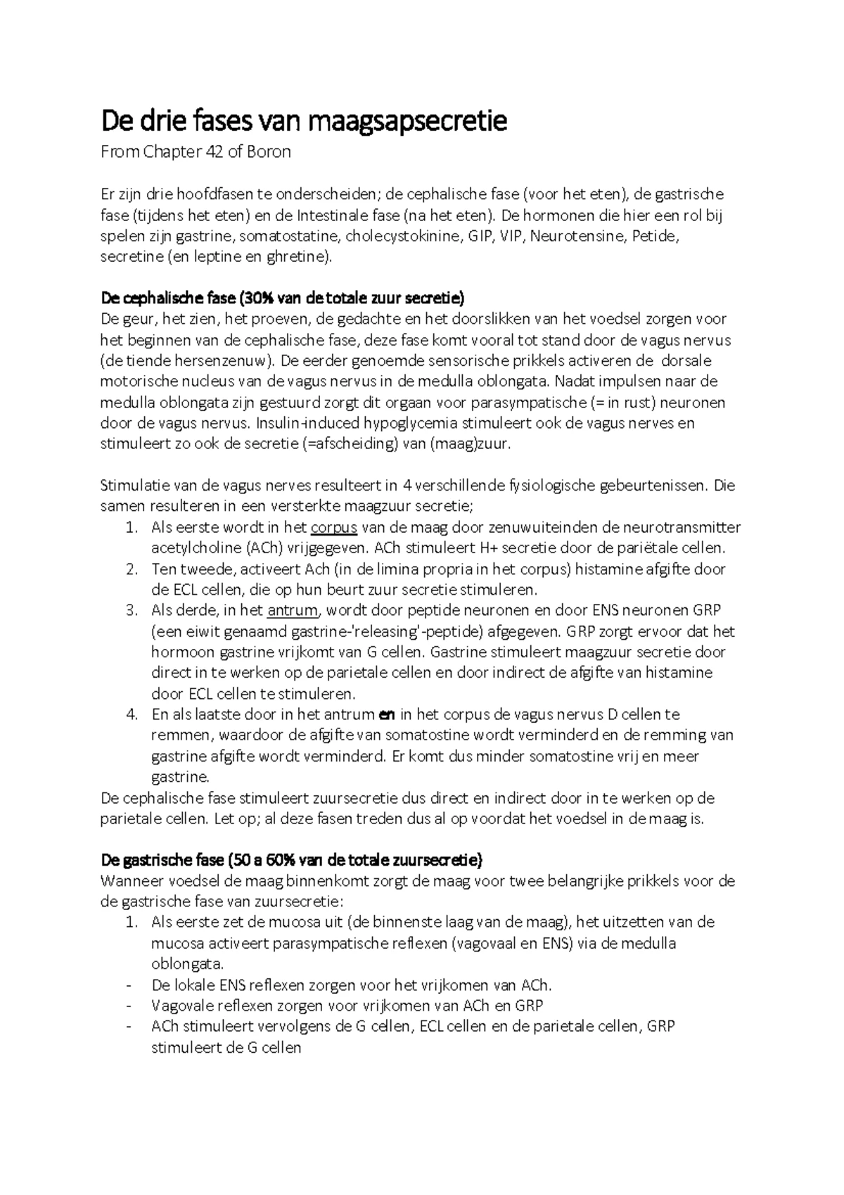 Samenvatting Reader maag - De maag Functies van de maag secretie van ...