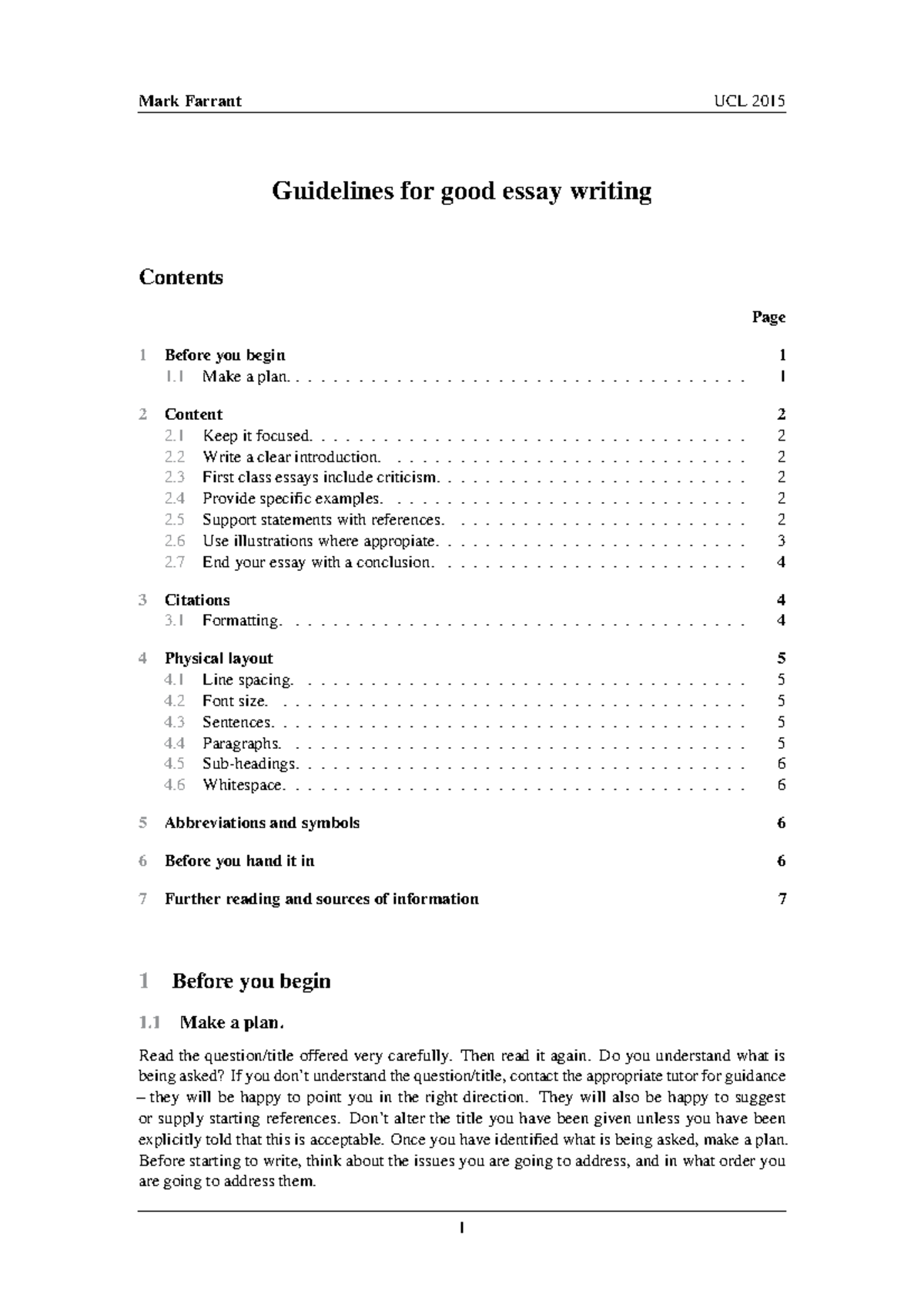 UCL 2015 Essay Writing Guidelines by Mark Farrant: Key Tips & Structure ...