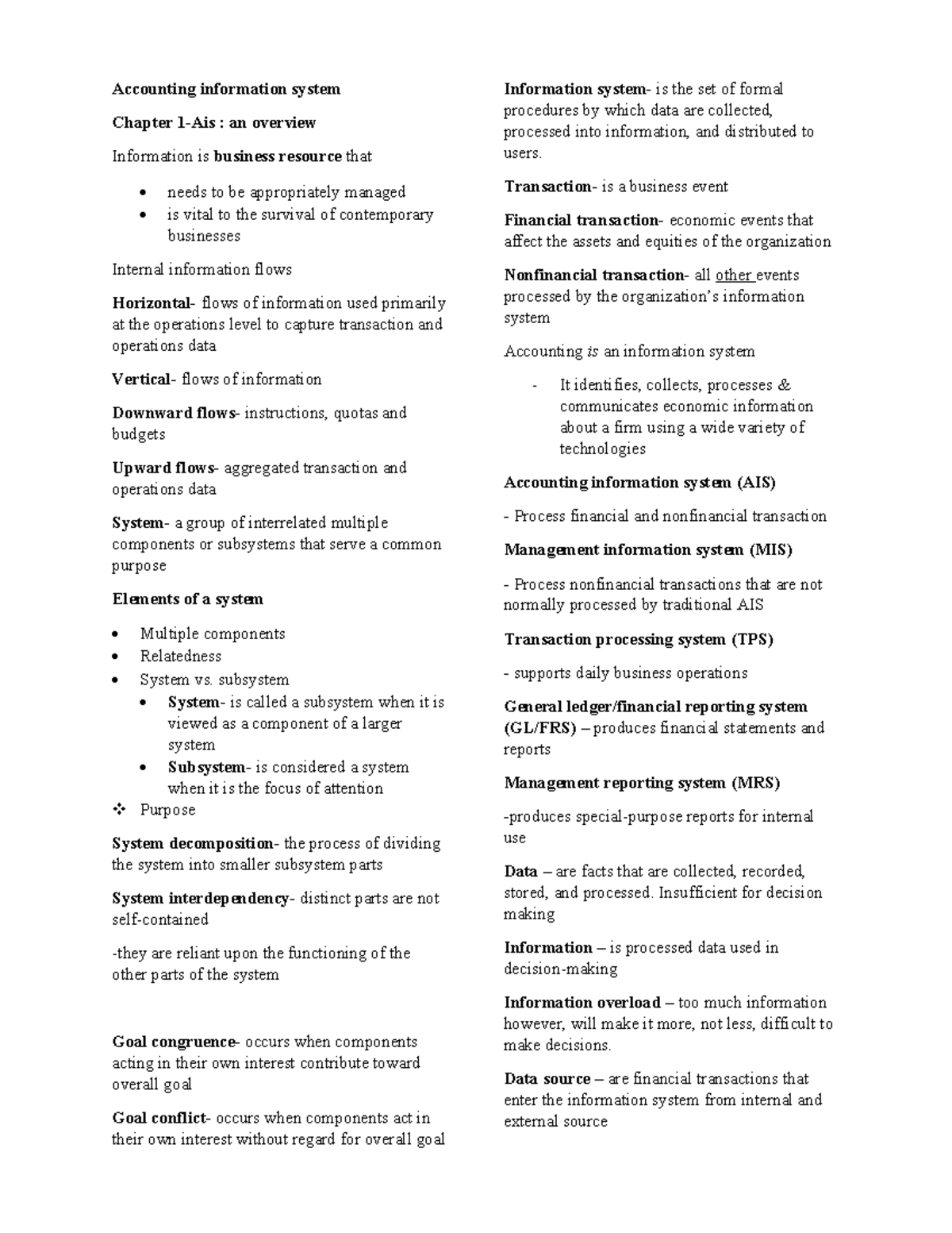 Accounting Information Systems (AIS) Chapter Overview and Key Concepts ...