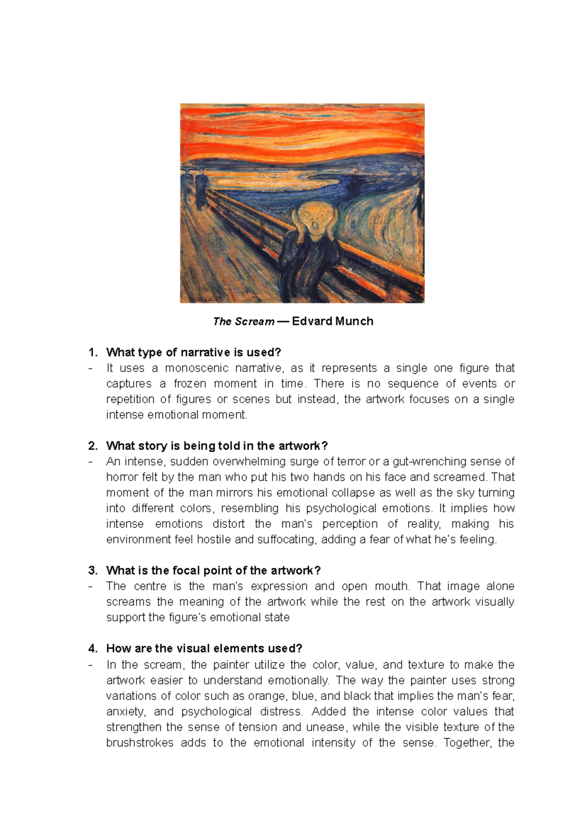 ELEC Narrative Analysis of Edvard Munch's "The Scream" - Studocu