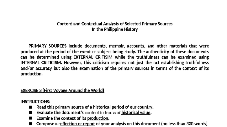 Content and Contextual Analysis of Primary Sources in PH History - Studocu