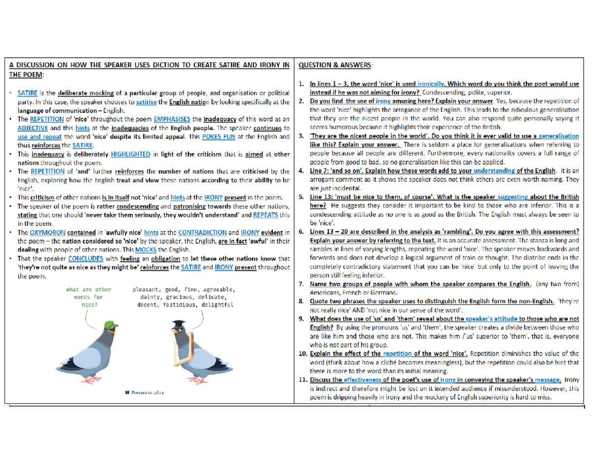 ENGL 101: Analyzing Satire and Irony in "The English Are So Nice" - Studocu