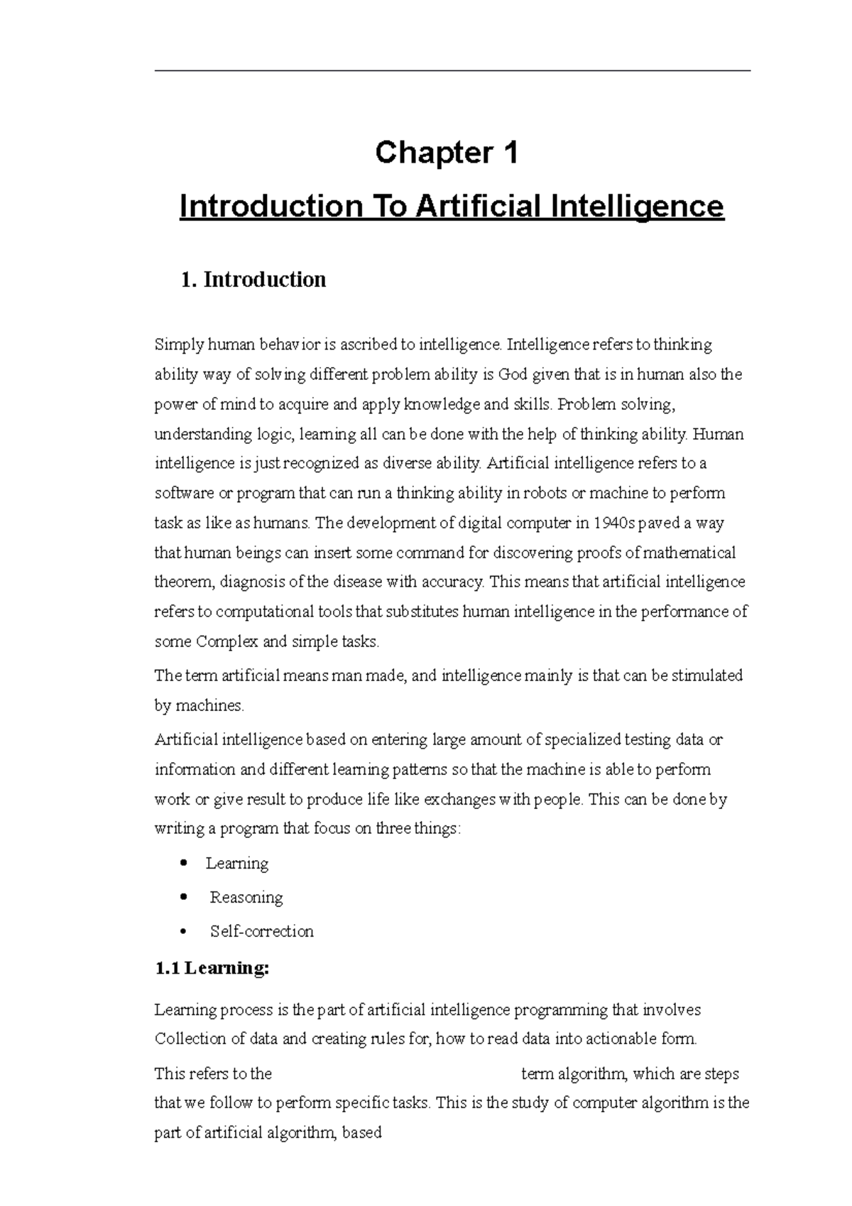 Introduction To Ai Exploring Learning Reasoning And Self Correction