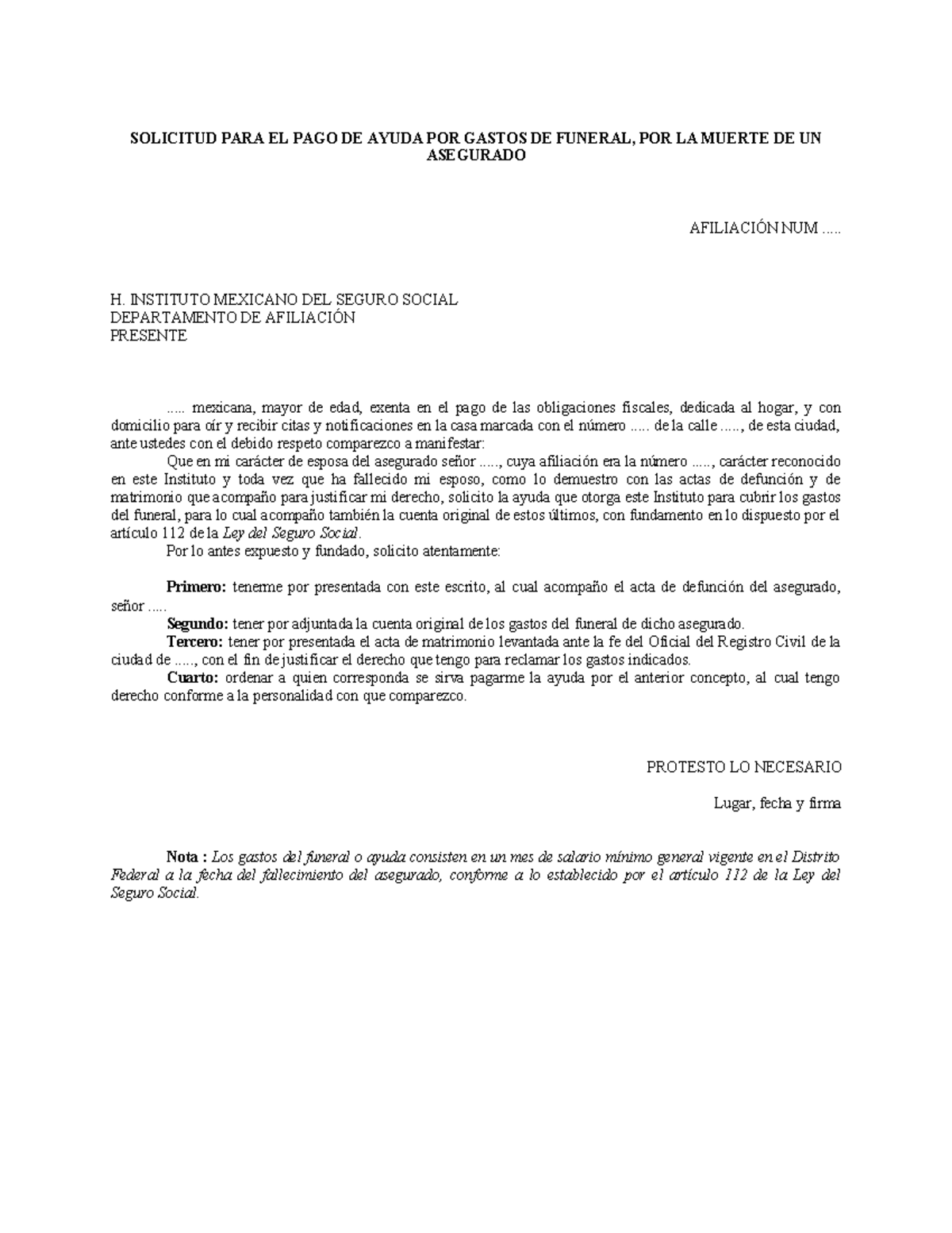 Solicitud de Ayuda por Gastos de Funeral - IMSS - Studocu