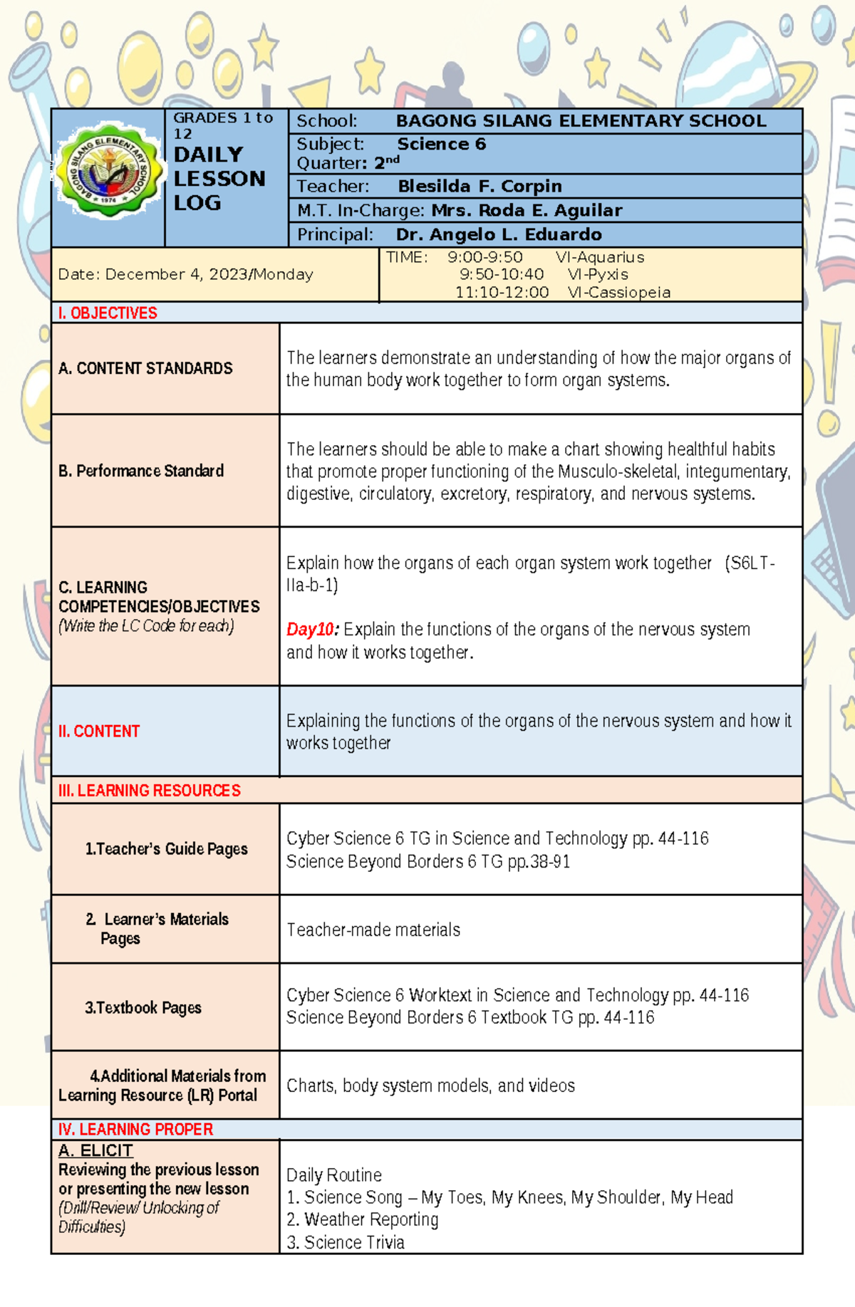 December 4^J 2023 - Sample Lesson Plan in Science Using 7 Es - GRADES 1 ...