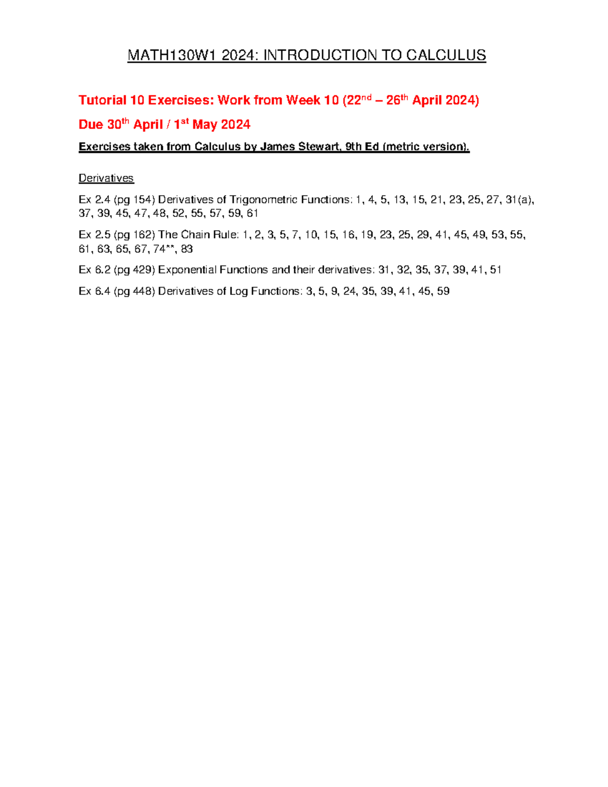 MATH130 W1 2024 Tutorial 10 with exercises and answers - MATH130W1 2024 ...