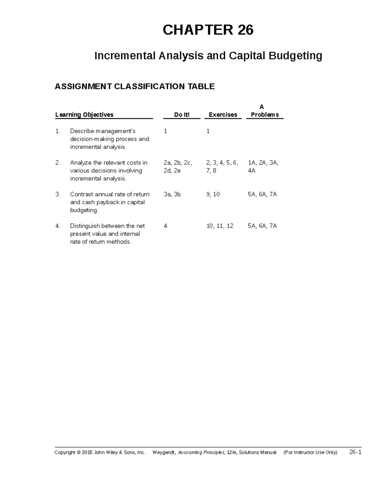 Accounting Principles Solution Chapter (26) - CHAPTER 26 Incremental Analysis and Capital ...