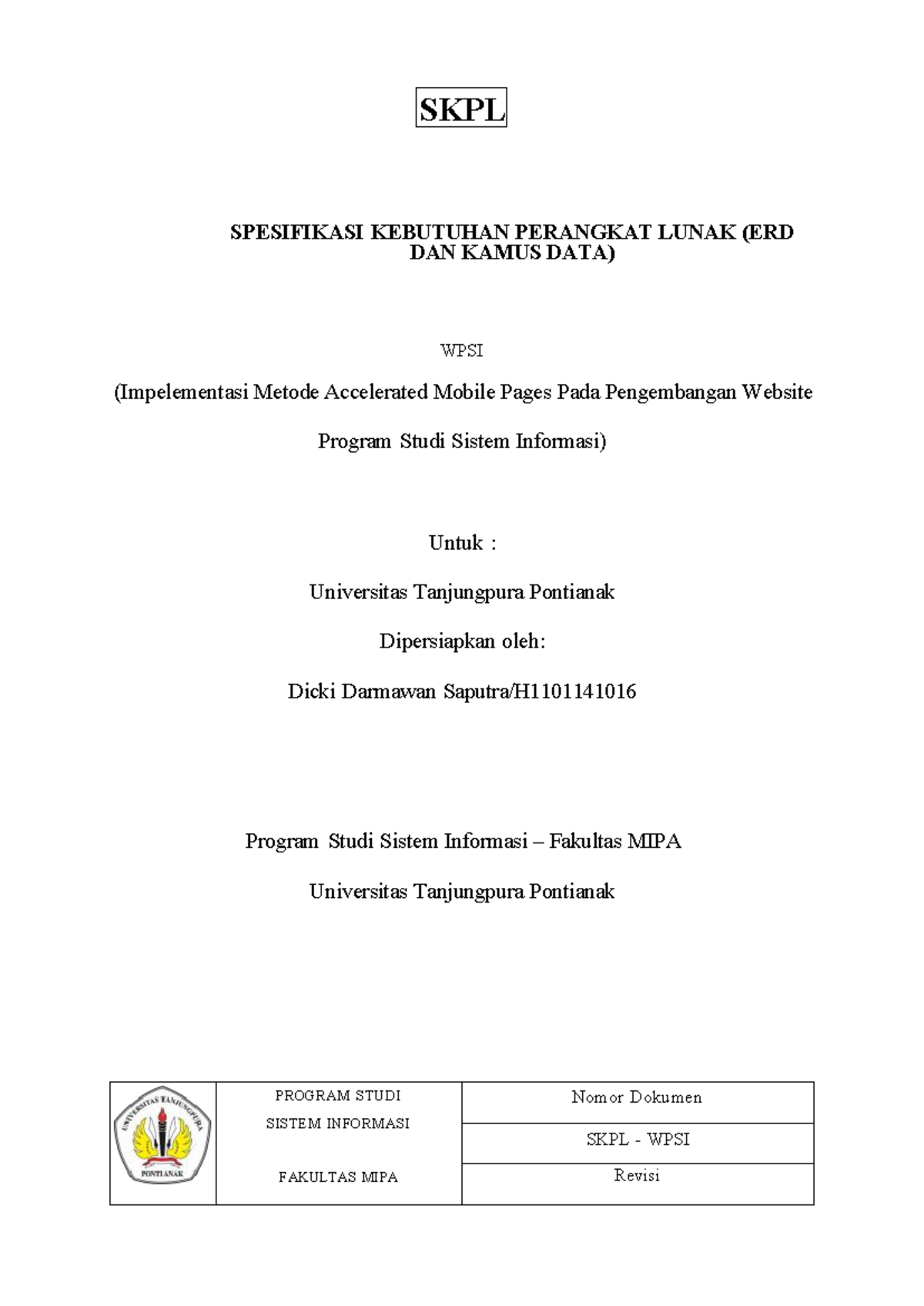 SKPL - ERD dan Kamus Data untuk WPSI Sistem Informasi - Studocu
